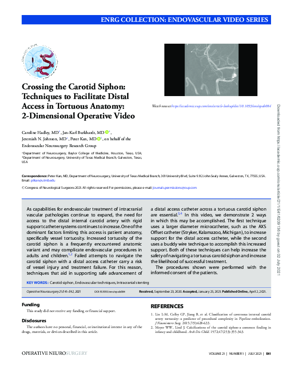 (PDF) Crossing the Carotid Siphon: Techniques to Facilitate Distal ...
