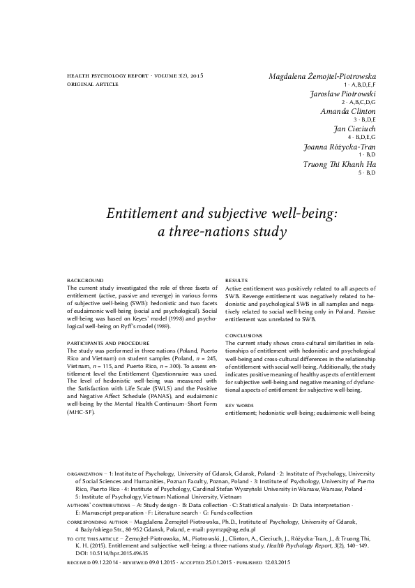 (PDF) Entitlement and subjective well-being: a three-nations study