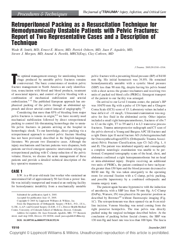 (PDF) Retroperitoneal Packing as a Resuscitation Technique for ...