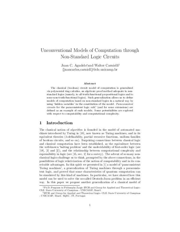(PDF) Unconventional Models of Computation Through Non-standard Logic Circuits