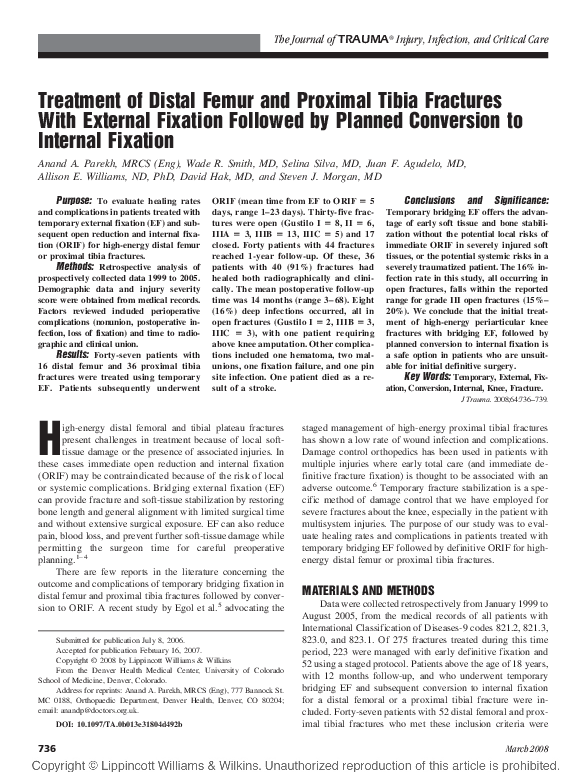 (PDF) Treatment of Distal Femur and Proximal Tibia Fractures With External Fixation Followed by ...