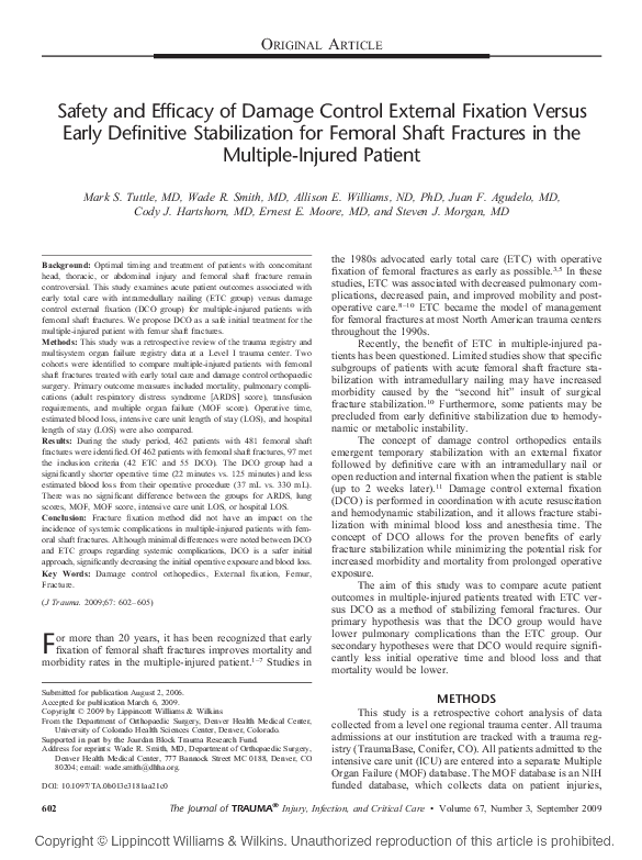 (PDF) Safety and Efficacy of Damage Control External Fixation Versus ...