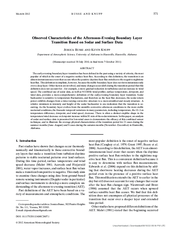 (PDF) Observed Characteristics of the Afternoon–Evening Boundary Layer Transition Based on Sodar ...
