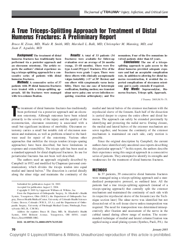 (PDF) A True Triceps-Splitting Approach for Treatment of Distal Humerus ...