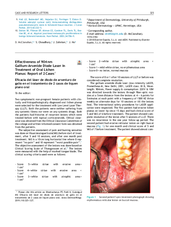 (PDF) Effectiveness of 904 nm gallium arsenide diode laser in treatment of oral lichen planus ...