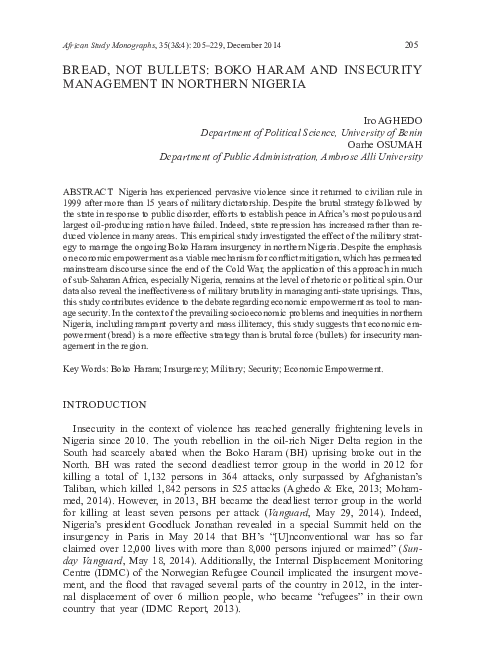 (PDF) Bread, Not Bullets: Boko Haram and Insecurity Management in ...