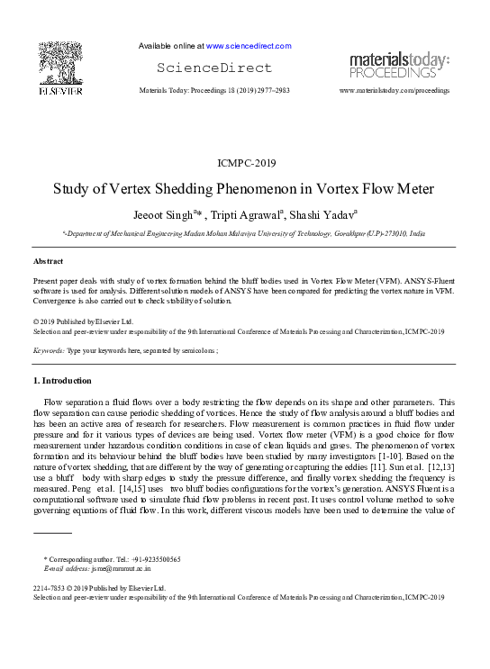 (PDF) Study of Vertex Shedding Phenomenon in Vortex Flow Meter