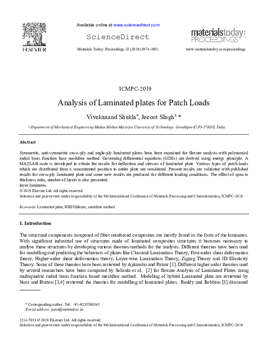 (PDF) Analysis of Laminated plates for Patch Loads
