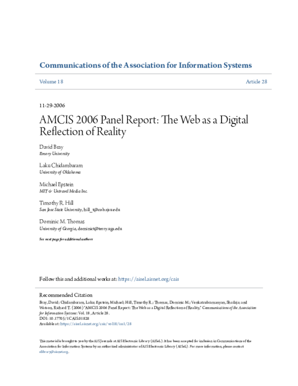 (PDF) AMCIS 2006 Panel Report: The Web as a Digital Reflection of Reality
