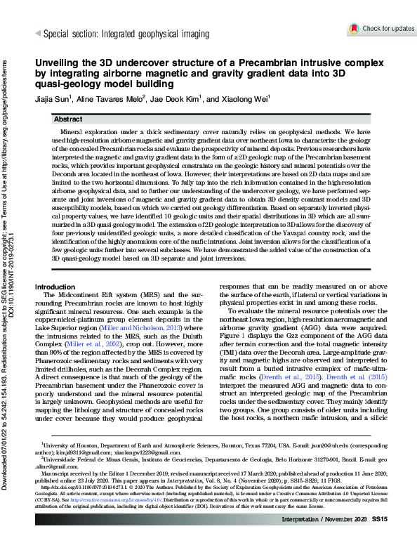 (PDF) Unveiling the 3D undercover structure of a Precambrian intrusive ...