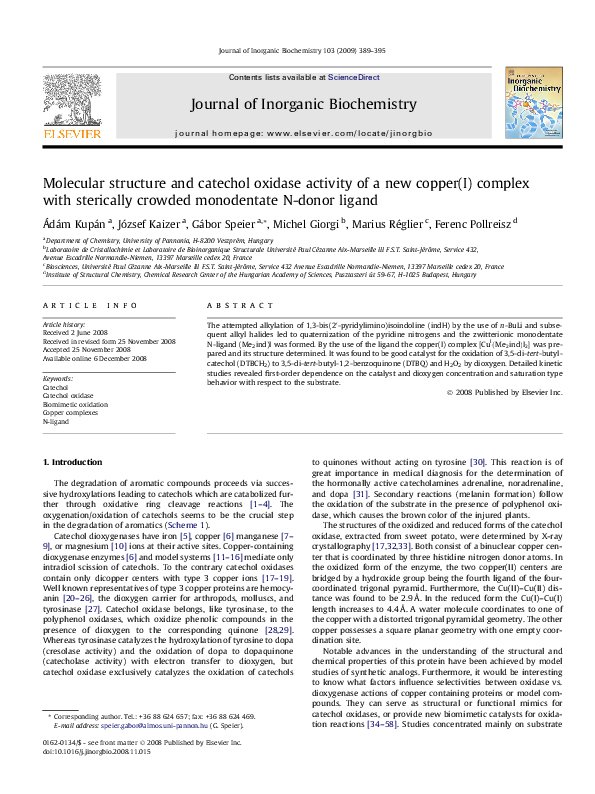 (PDF) Molecular structure and catechol oxidase activity of a new copper(I) complex with ...