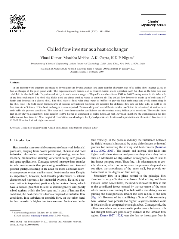 (PDF) Coiled flow inverter as a heat exchanger