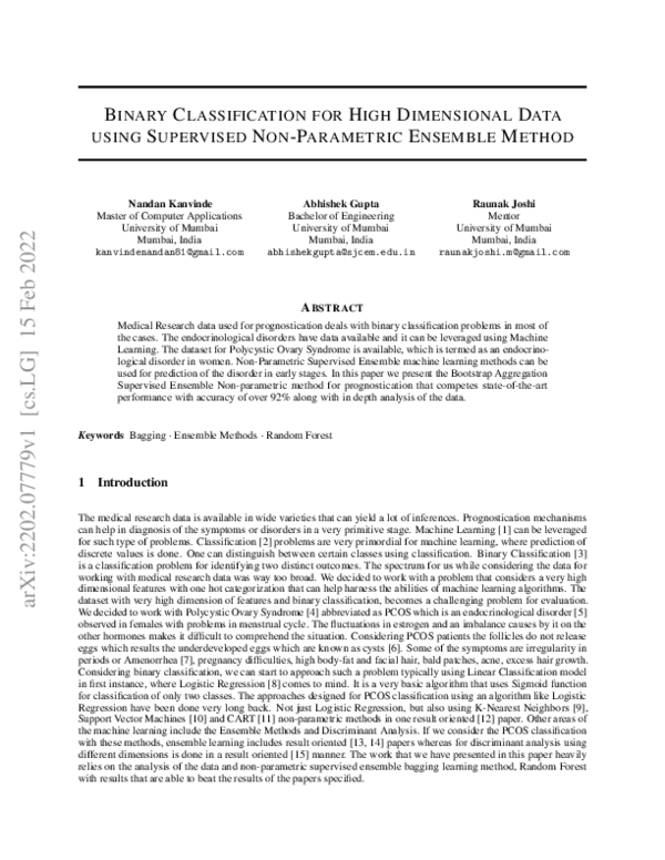 (PDF) Binary Classification for High Dimensional Data using Supervised Non-Parametric Ensemble ...