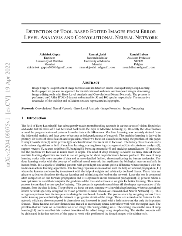Pdf Detection Of Tool Based Edited Images From Error Level Analysis And Convolutional Neural 