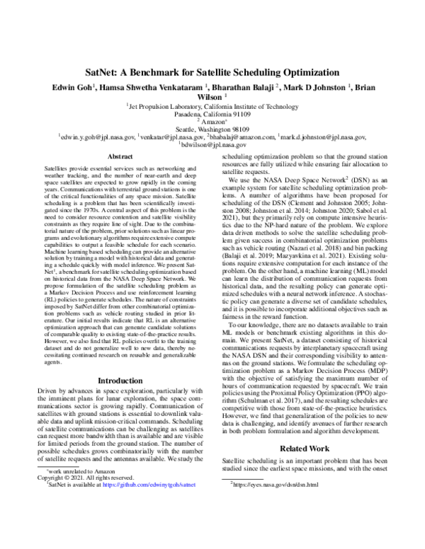 (PDF) SatNet: A Benchmark for Satellite Scheduling Optimization