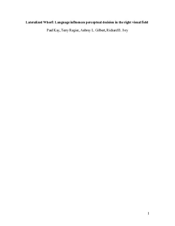 (PDF) Lateralized Whorf: Language influences perceptual decision in the right visual field