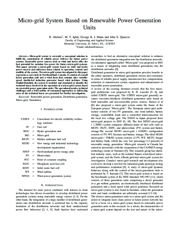 (PDF) Micro-grid system based on renewable power generation units