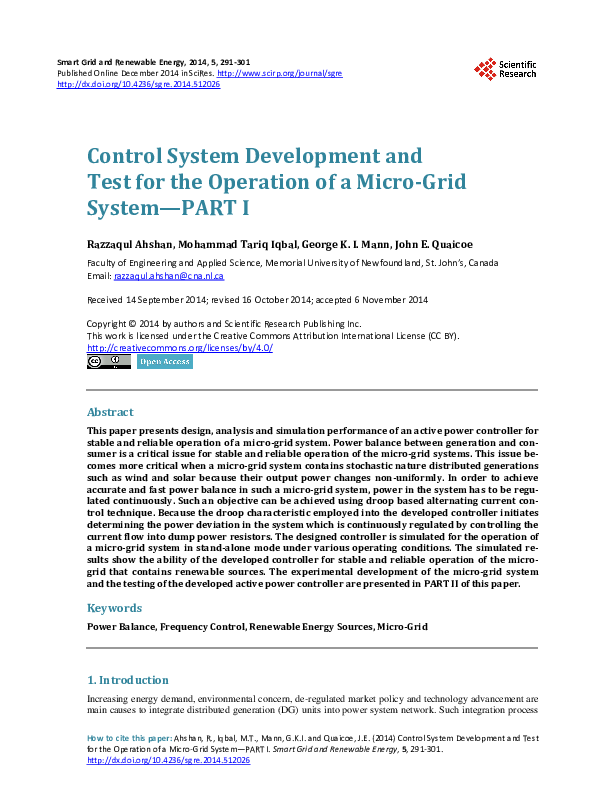 (PDF) Control System Development and Test for the Operation of a Micro ...