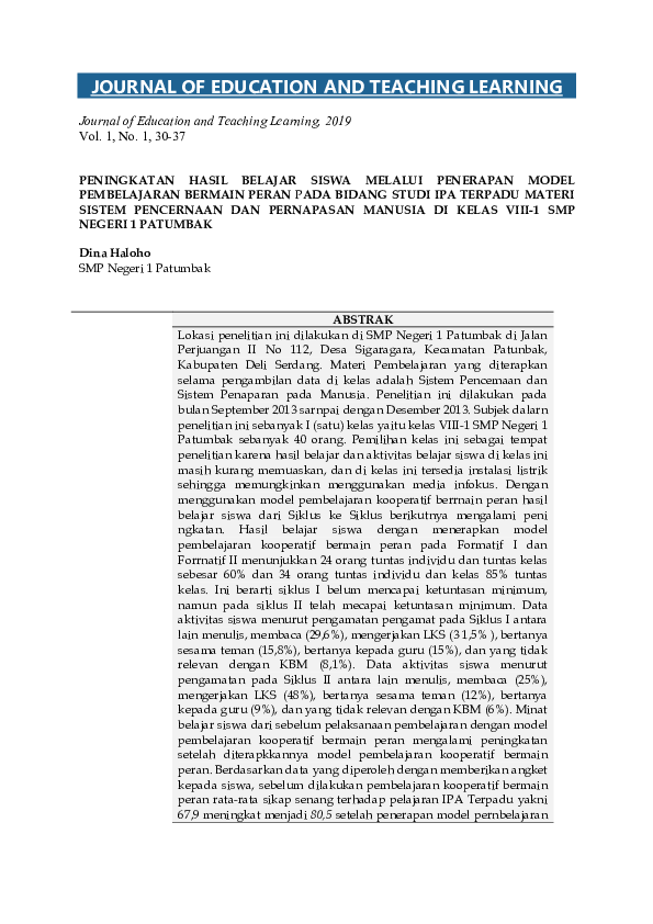 (PDF) Peningkatan Hasil Belajar Siswa Melalui Penerapan Model Pembelajaran Bermain Peran Pada ...