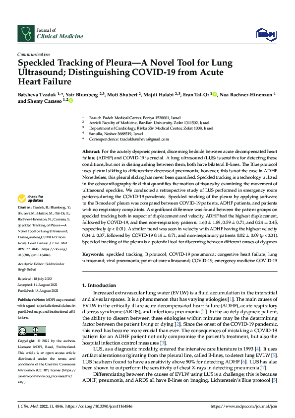 (PDF) Speckled Tracking of Pleura—A Novel Tool for Lung Ultrasound ...