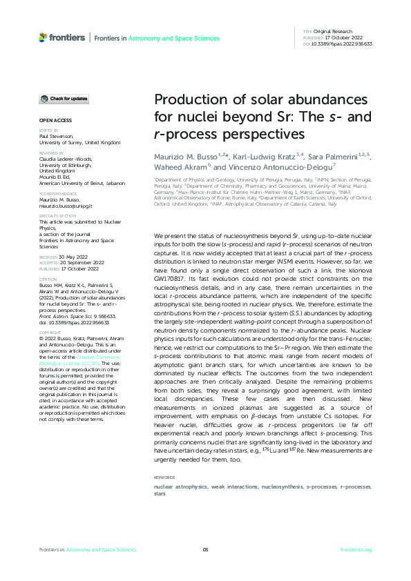 (PDF) Production of solar abundances for nuclei beyond Sr: The s- and r ...