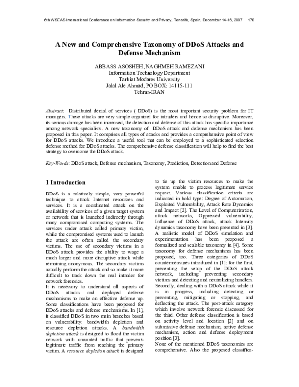(PDF) A New and Comprehensive Taxonomy of DDoS Attacks and Defense Mechanism