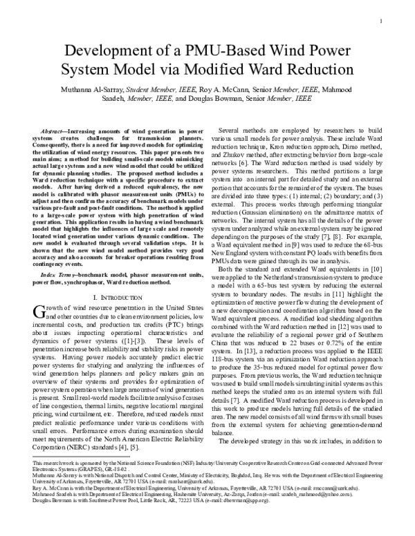 Pdf Pmu Based Wind Power System Model Development