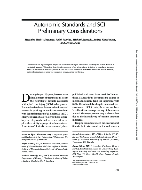 (PDF) Autonomic Standards and SCI: Preliminary Considerations