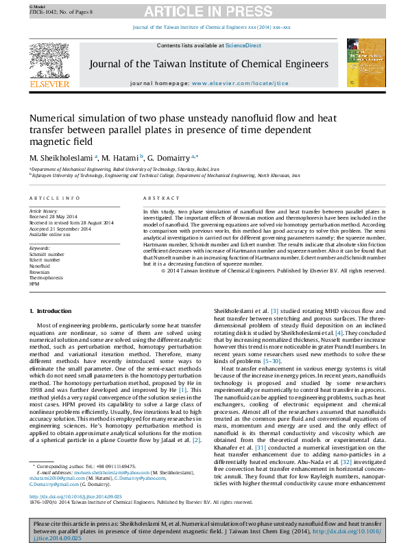 (PDF) Numerical simulation of two phase unsteady nanofluid flow and heat transfer between ...