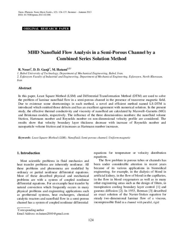 (PDF) MHD Nanofluid Flow Analysis in a Semi-Porous Channel by a ...