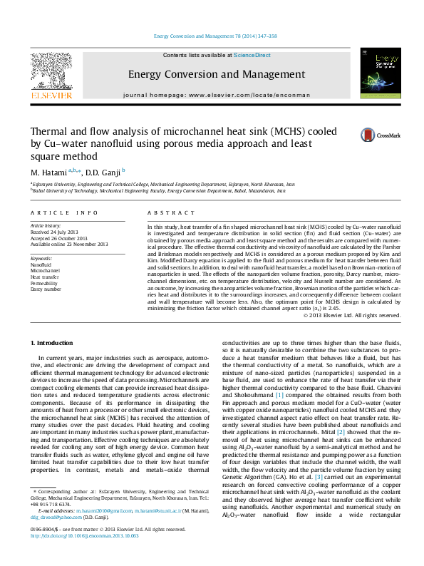 (PDF) Thermal and flow analysis of microchannel heat sink (MCHS) cooled by Cu–water nanofluid ...
