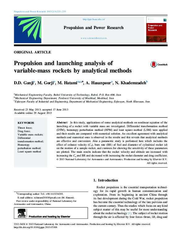 (PDF) Propulsion and launching analysis of variable-mass rockets by ...