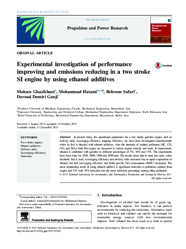 (PDF) Experimental investigation of performance improving and emissions ...
