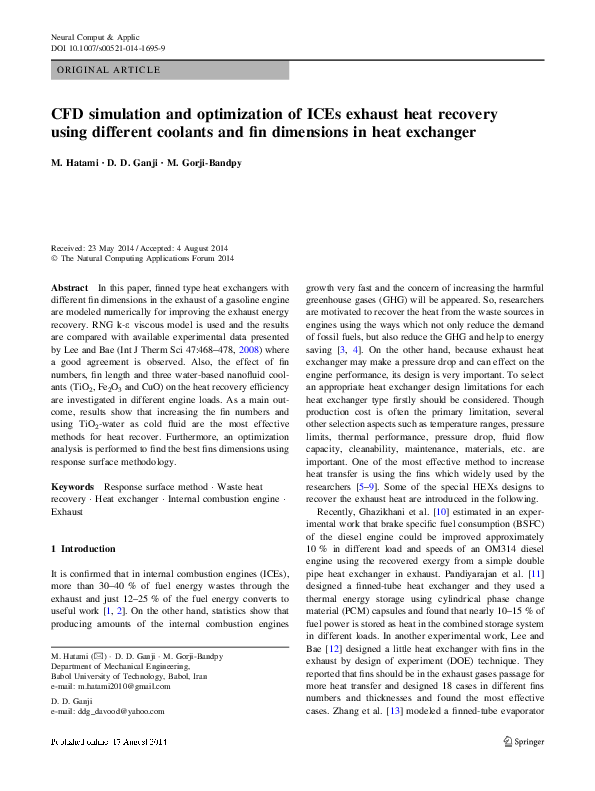 (PDF) CFD simulation and optimization of ICEs exhaust heat recovery using different coolants and ...