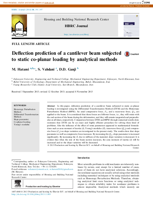 Pdf Deflection Prediction Of A Cantilever Beam Subjected To Static Co Planar Loading By