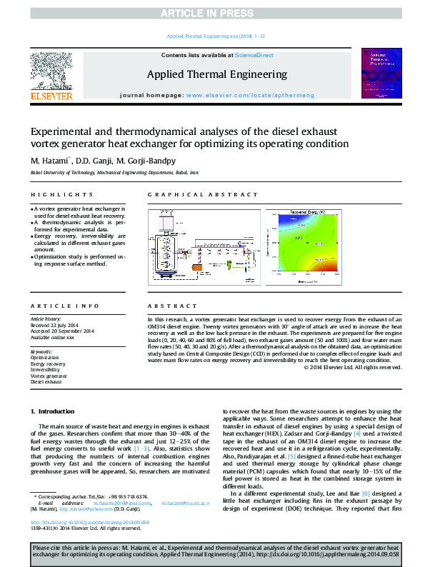 (PDF) Experimental and thermodynamical analyses of the diesel exhaust ...
