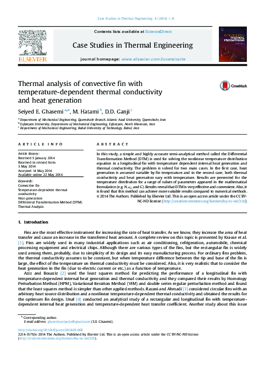 (PDF) Thermal analysis of convective fin with temperature-dependent ...