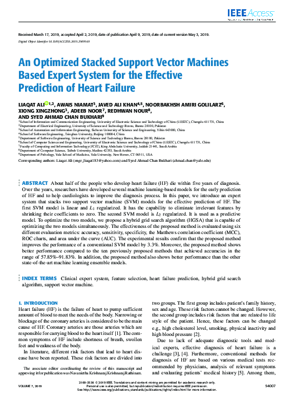 (PDF) An Optimized Stacked Support Vector Machines Based Expert System for the Effective ...