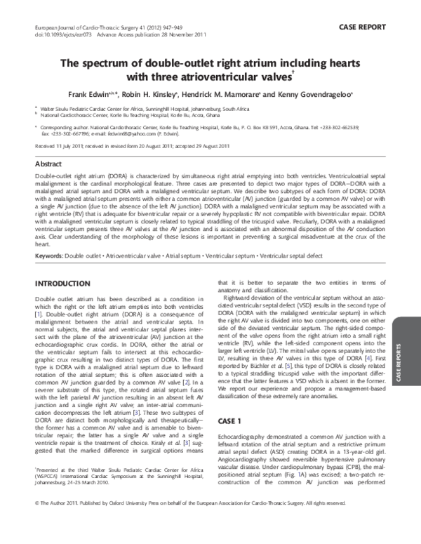 (PDF) The spectrum of double-outlet right atrium including hearts with ...
