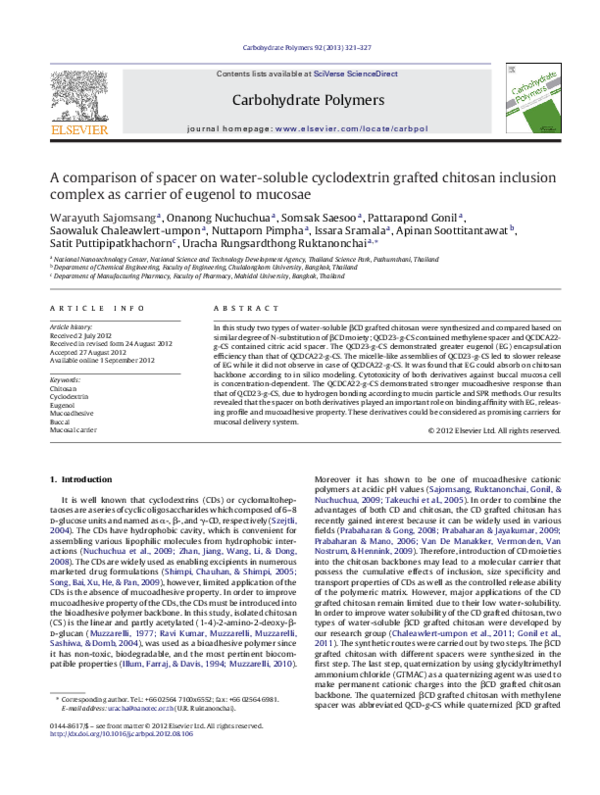 (PDF) A comparison of spacer on water-soluble cyclodextrin grafted chitosan inclusion complex as ...