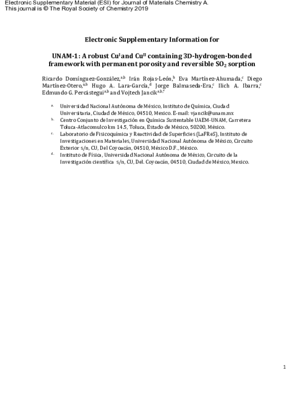 (PDF) UNAM-1: a robust CuI and CuII containing 3D-hydrogen-bonded ...