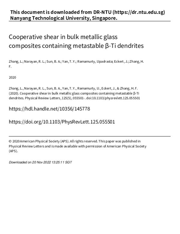 (PDF) Cooperative Shear in Bulk Metallic Glass Composites Containing ...