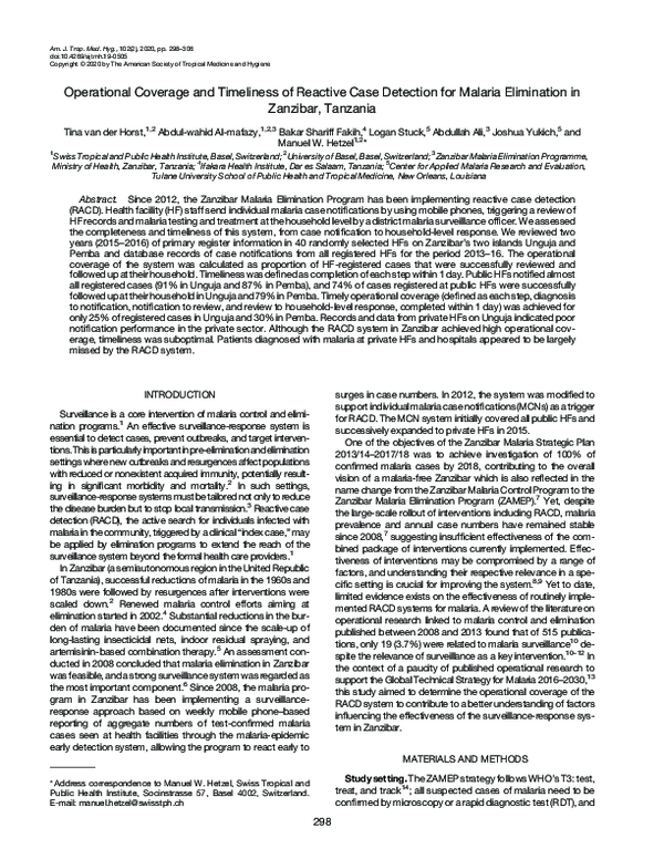 (PDF) Operational Coverage and Timeliness of Reactive Case Detection for Malaria Elimination in ...