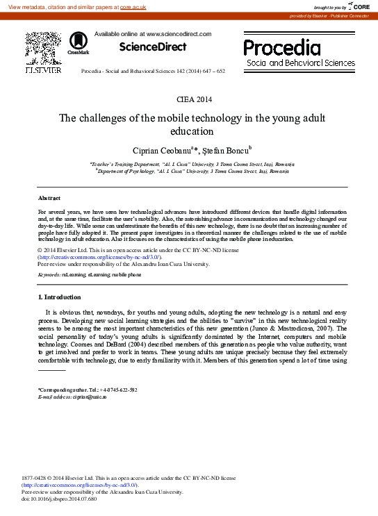 (PDF) The Challenges of the Mobile Technology in the Young Adult Education
