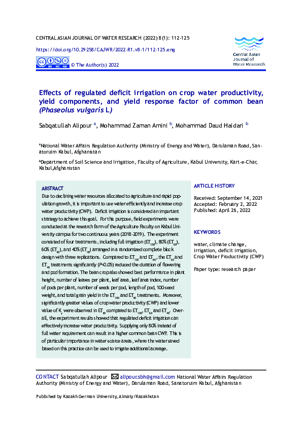 (PDF) Effects of regulated deficit irrigation on crop water ...
