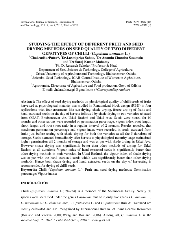 (PDF) STUDYING THE EFFECT OF DIFFERENT FRUIT AND SEED DRYING METHODS ON ...
