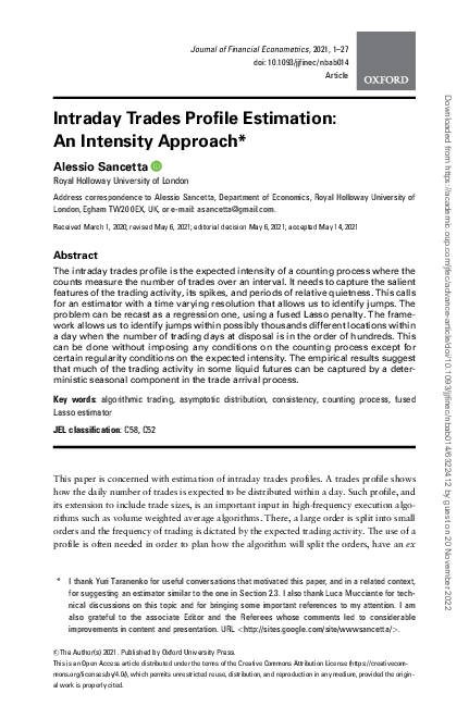 (PDF) Intraday Trades Profile Estimation: An Intensity Approach