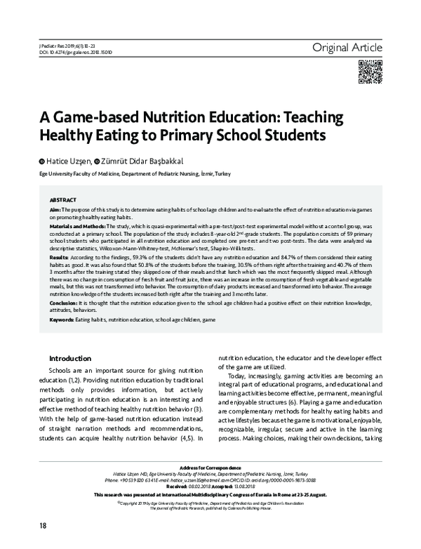 (PDF) A Game-based Nutrition Education: Teaching Healthy Eating to ...