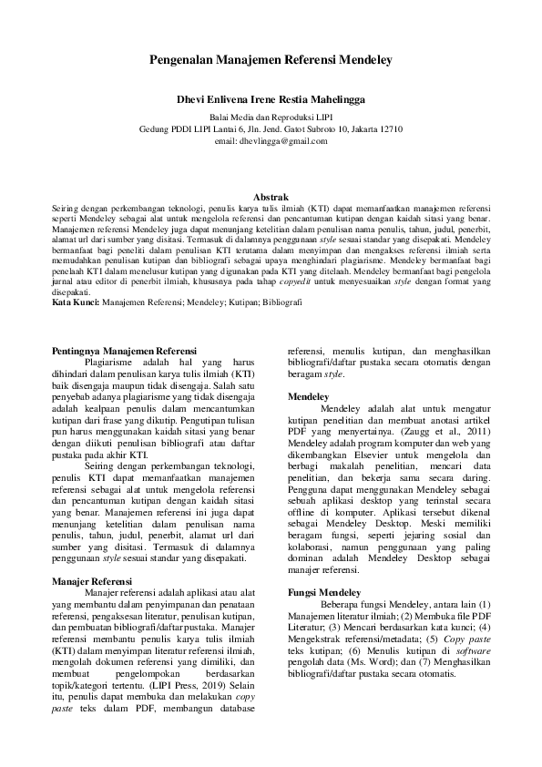 (PDF) Pengenalan Manajemen Referensi Mendeley
