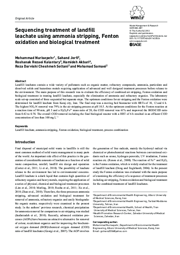 (PDF) Sequencing treatment of landfill leachate using ammonia stripping ...